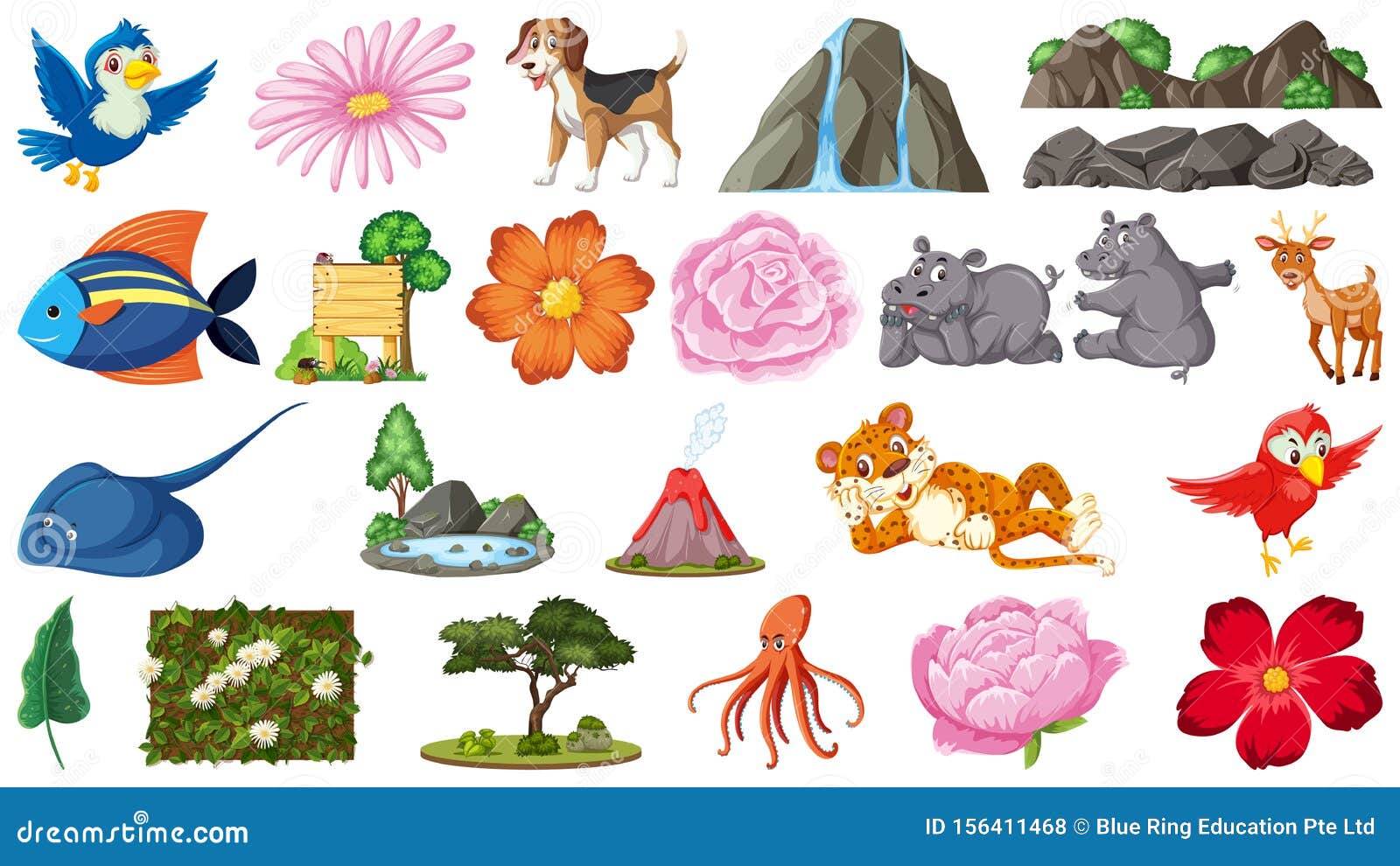 Set of Isolated Objects Theme - Animal and Plants Stock Vector ...