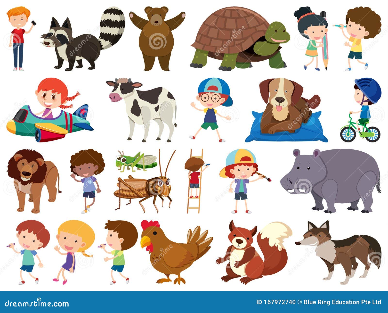 Set of Isolated Objects Theme Animals and Kids Stock Vector ...