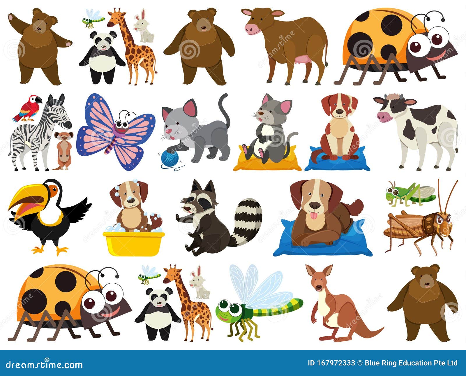 Set of Isolated Objects Theme Animals Stock Vector - Illustration of ...