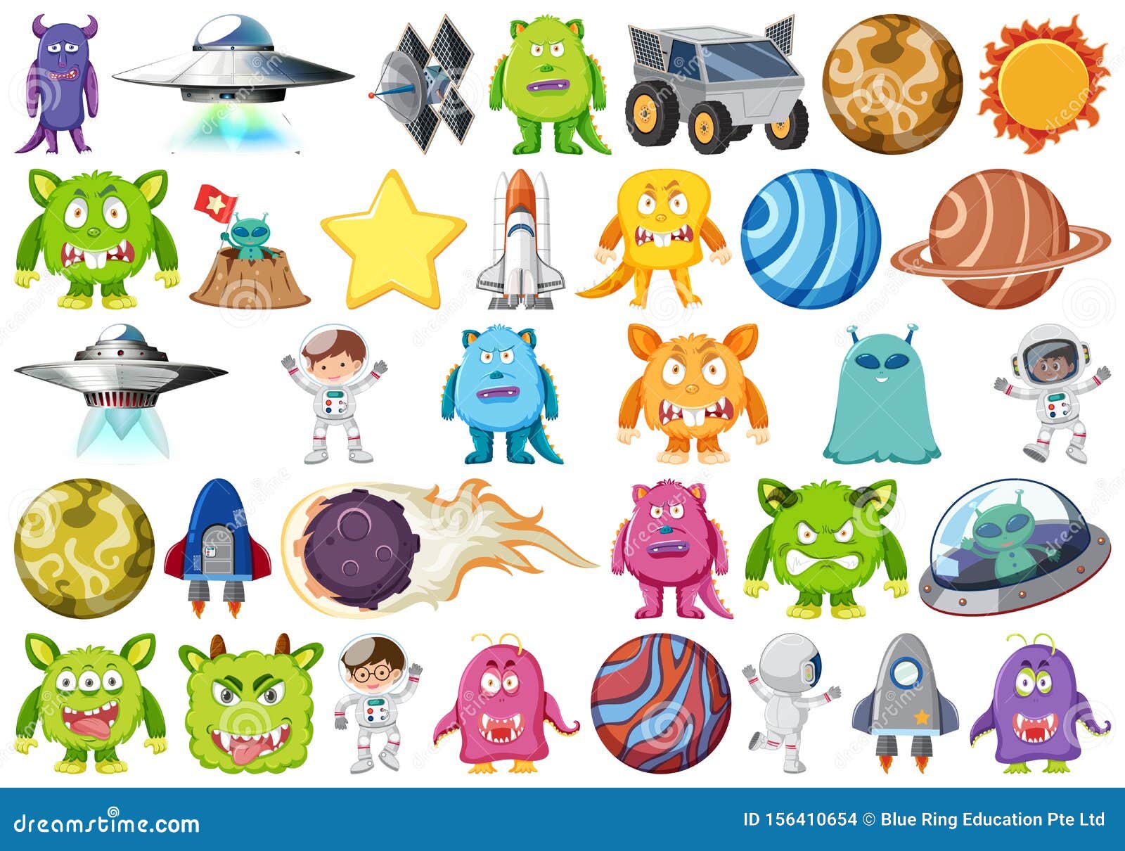 Set of Isolated Objects Theme - Planets and Aliens Stock Vector ...