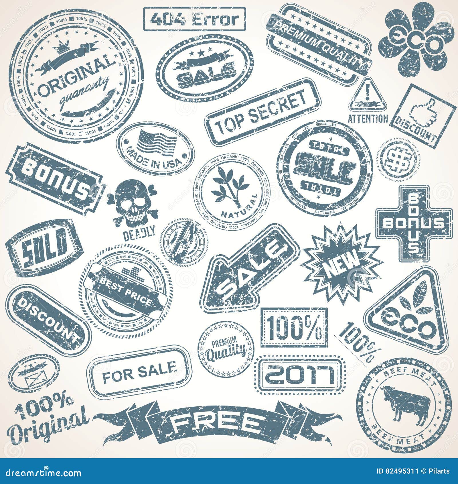 Set of Isolated Old Stamps stock illustration. Illustration of paint ...