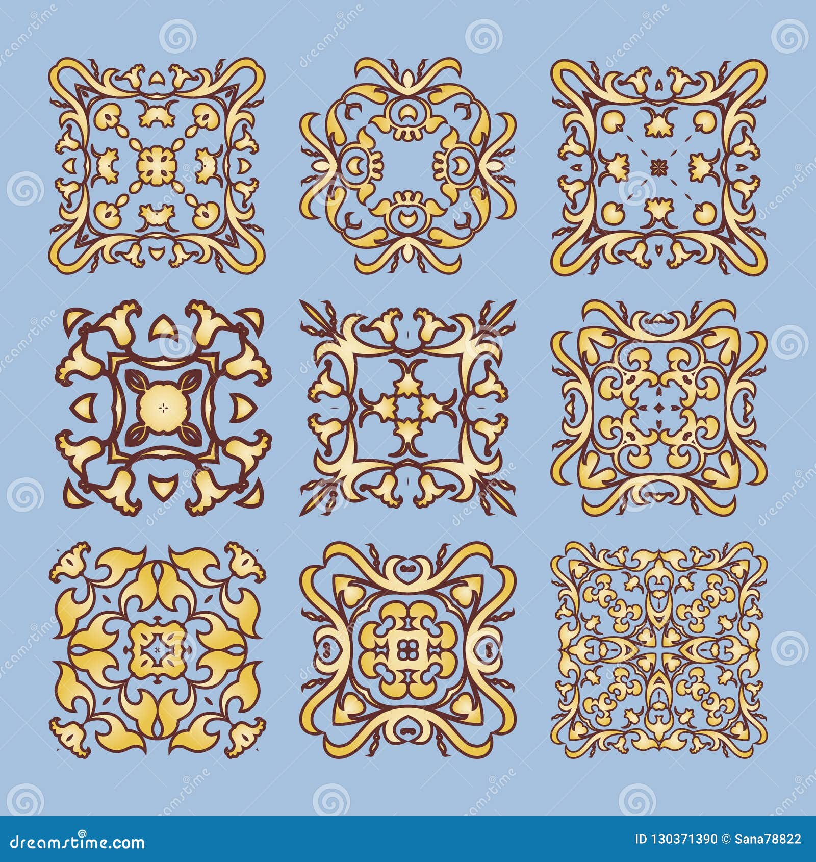 Set of Isolated Ornaments of Different Geometric Shapes. Vector ...