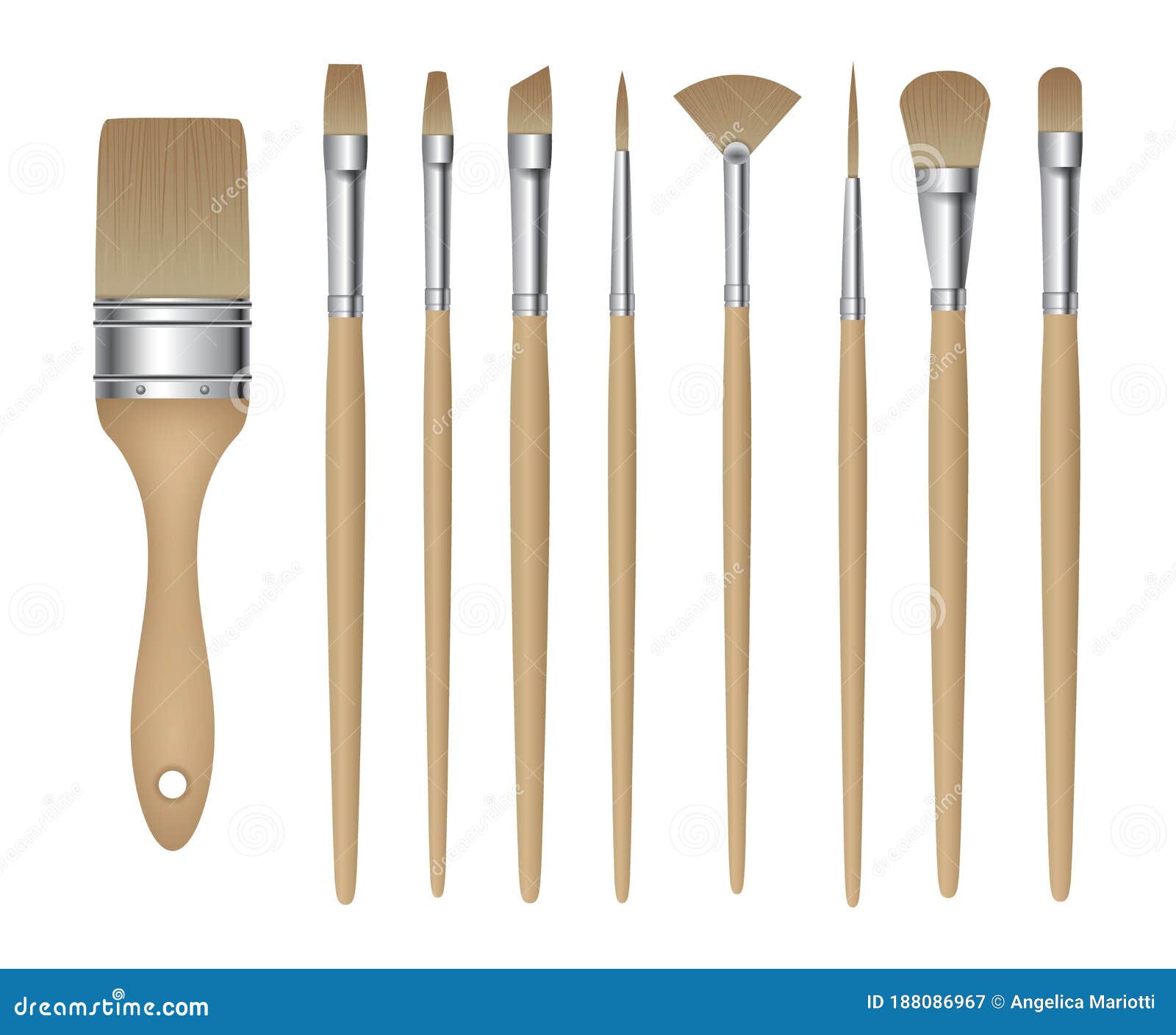 Painting Brushes Set, Palette Knife And Ink Pen Drawing On White. Arts ...