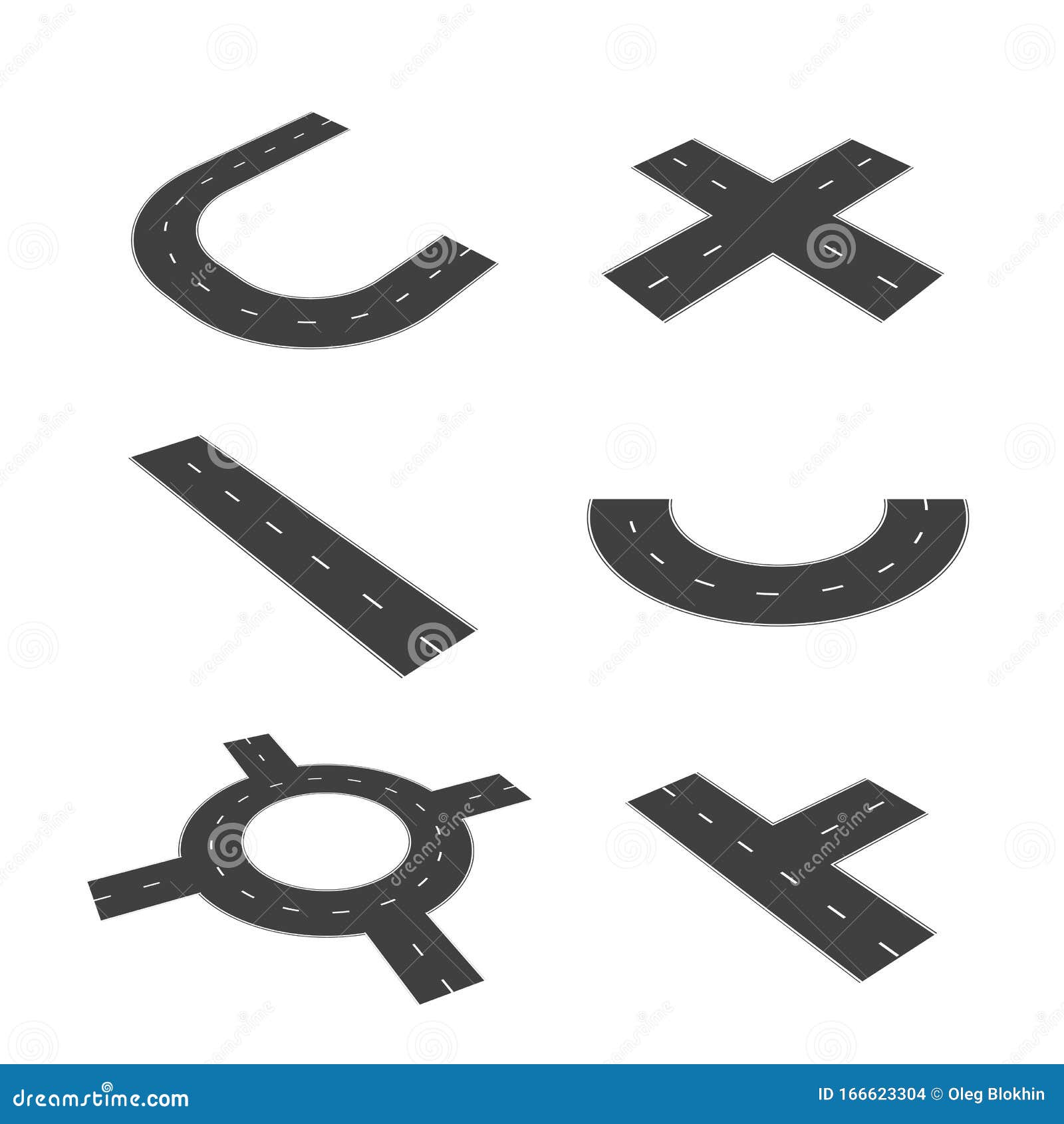 Set of Isolated Parts of the Road Junction Vector Illustration Stock ...