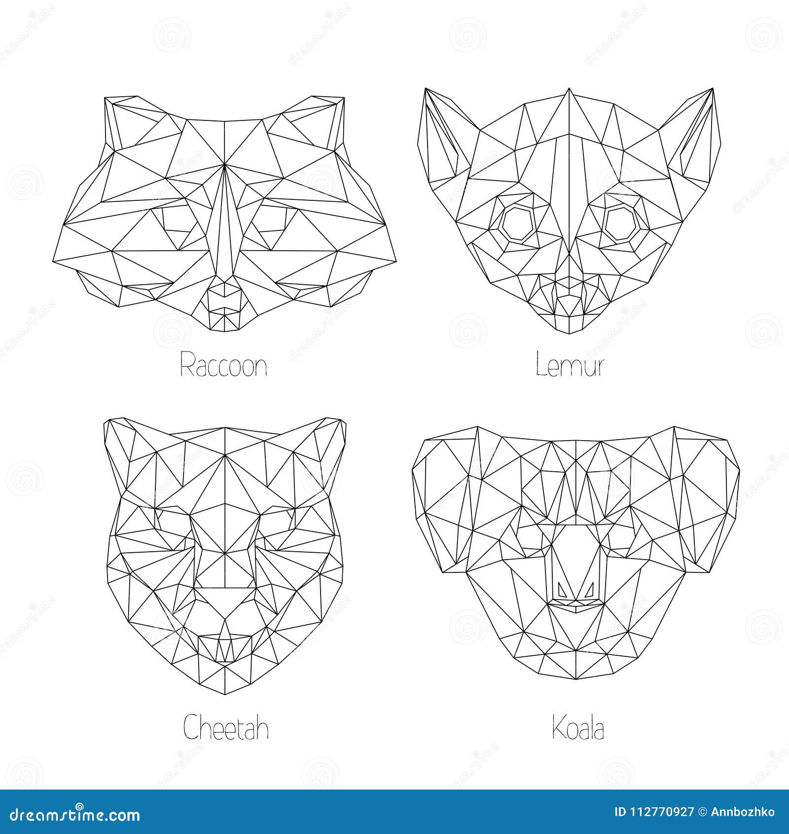 Set of Isolated Poligonal Geometric Triangle Animal Faces. Stock Vector ...