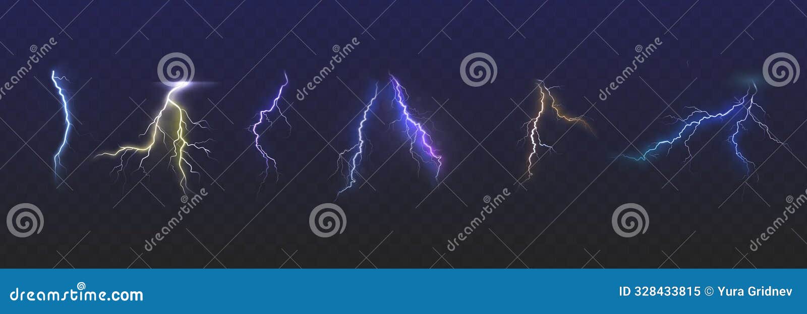 Set of the Isolated Realistic Lightnings with Transparency for Design ...