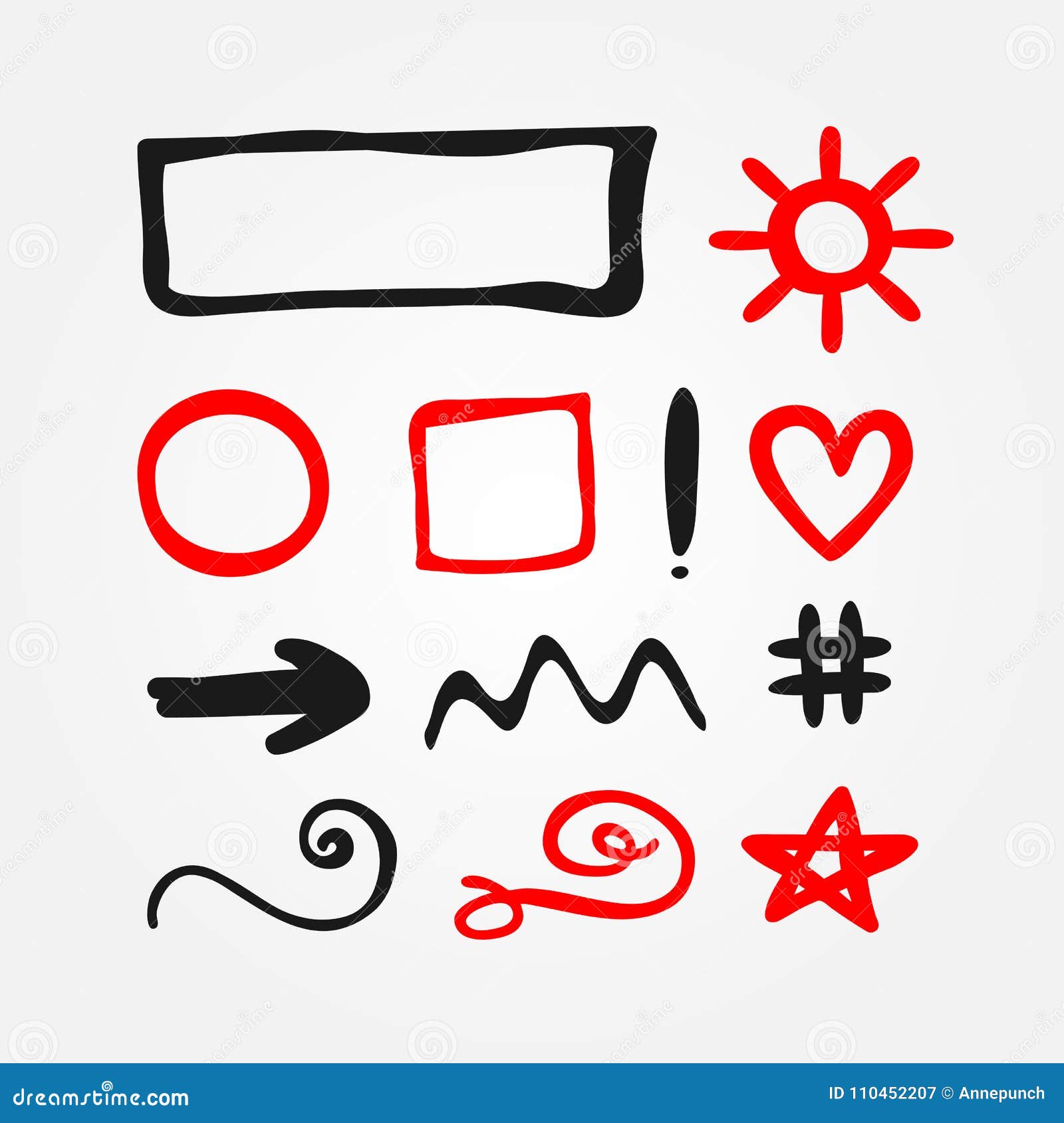 Set of Isolated Red and Black Doodle Elements. Drawn by Hand. Stock ...