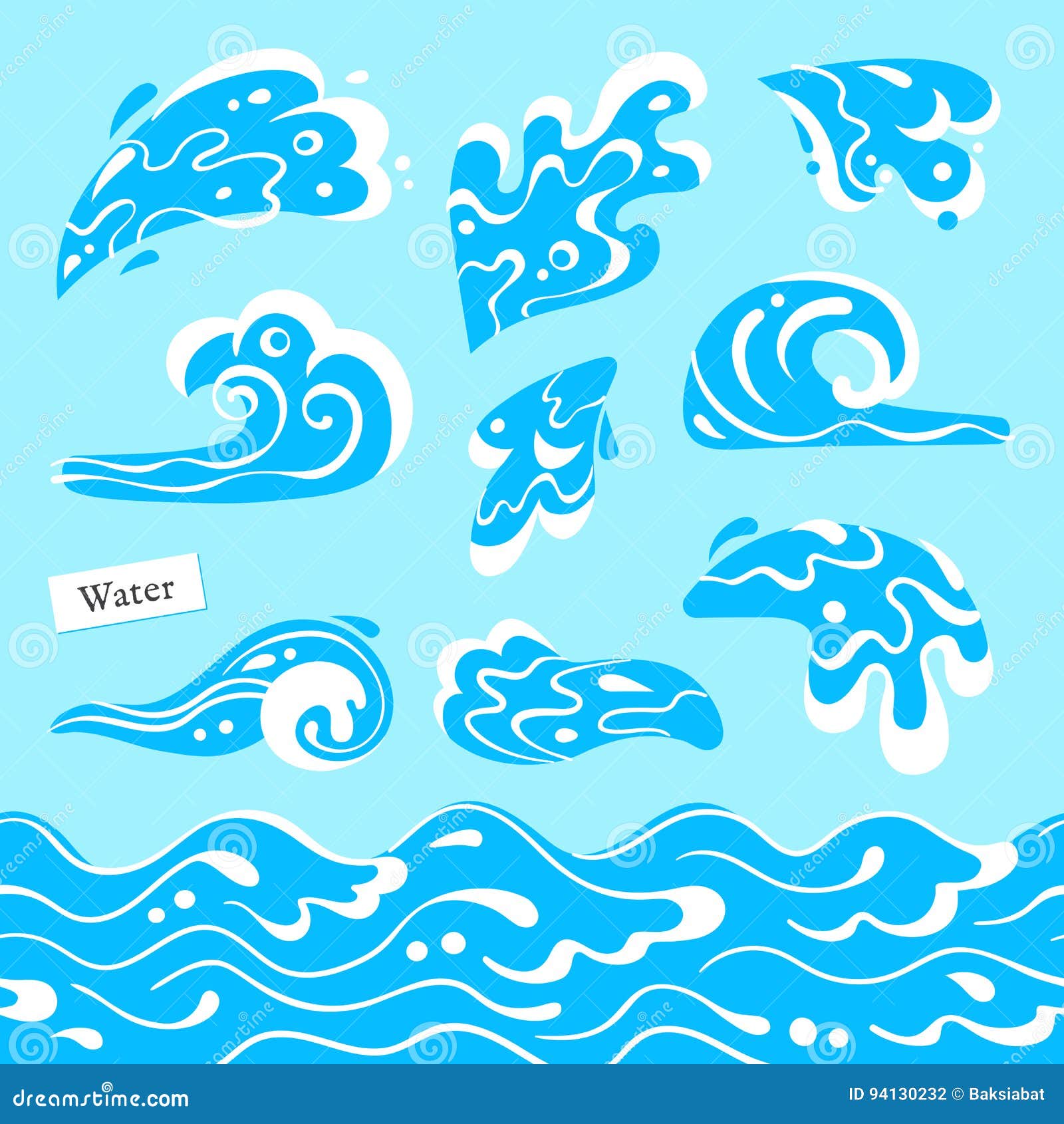 Set of Isolated Sea or Ocean Wave, Splashes of Water and Seamless ...