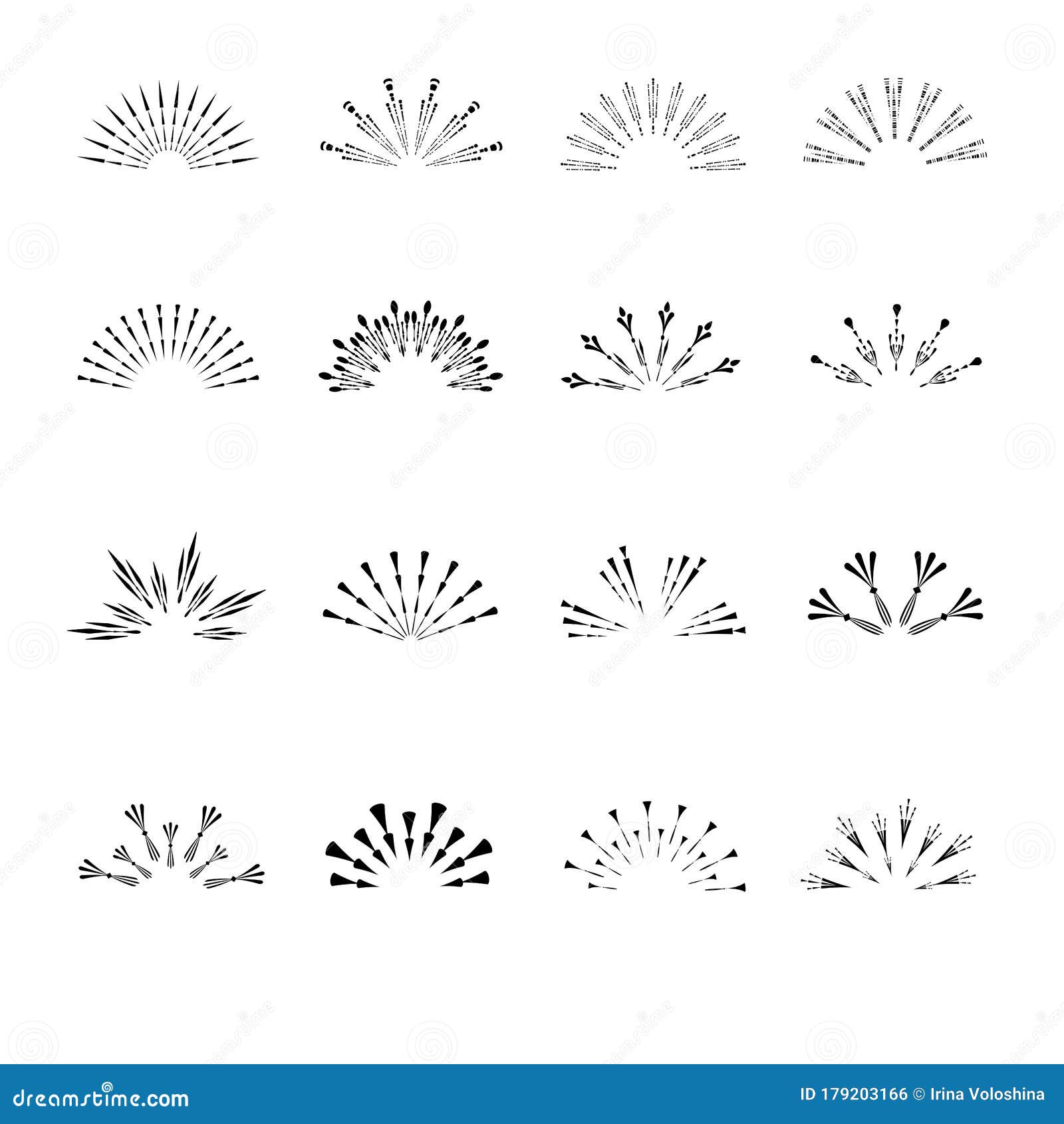 Set of Isolated Sunburst Rays Stock Illustration - Illustration of ...