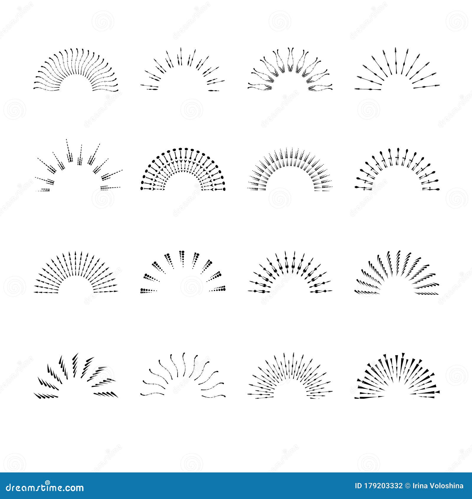 Set of Isolated Sunburst Rays Stock Illustration - Illustration of ...