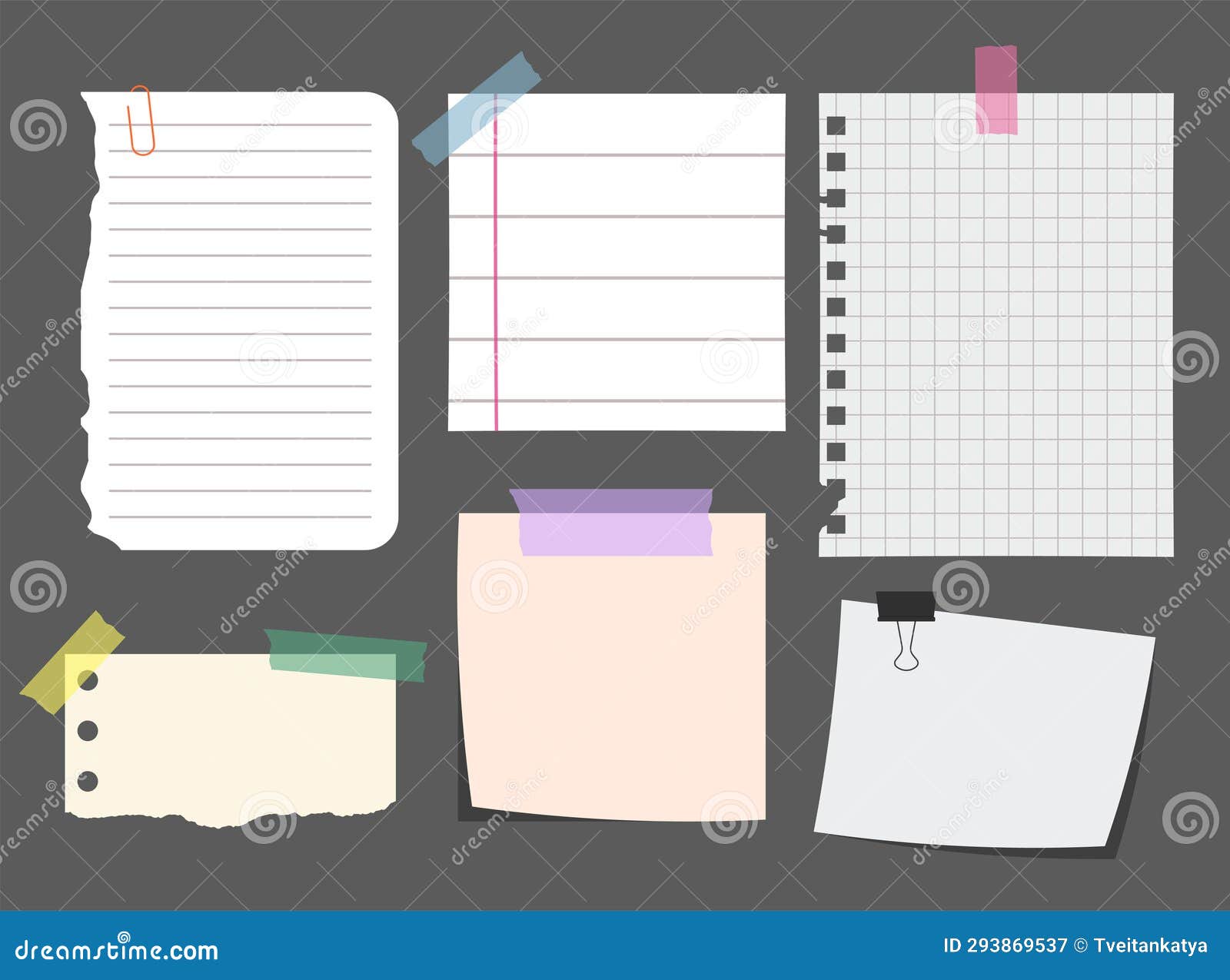 Set of Isolated Torn Striped Notes. Vector Illustration Stock Vector ...