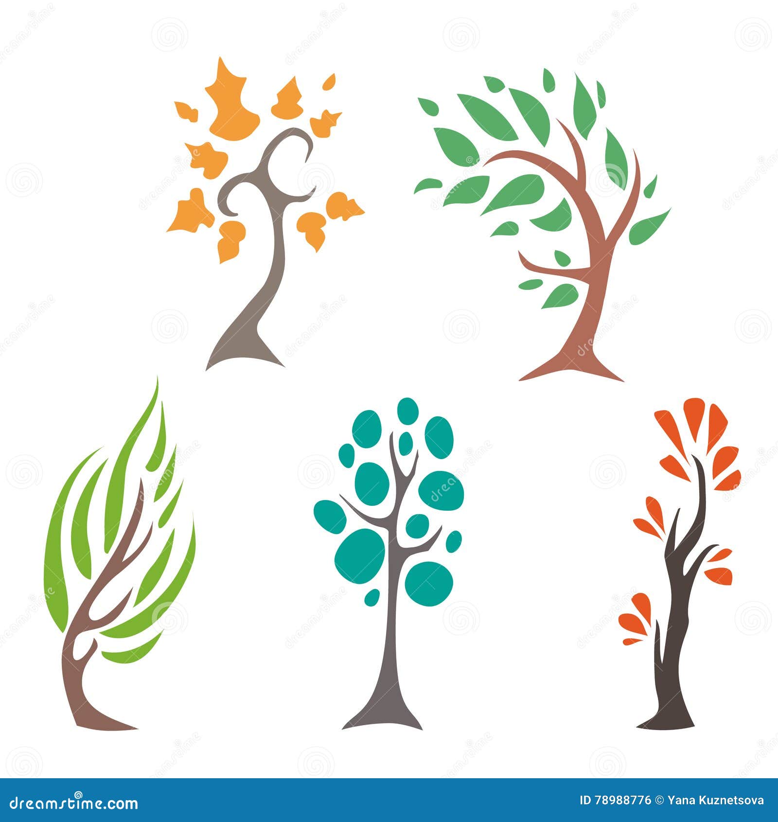 Set of Isolated Twisted Trees Stock Vector - Illustration of decorative ...