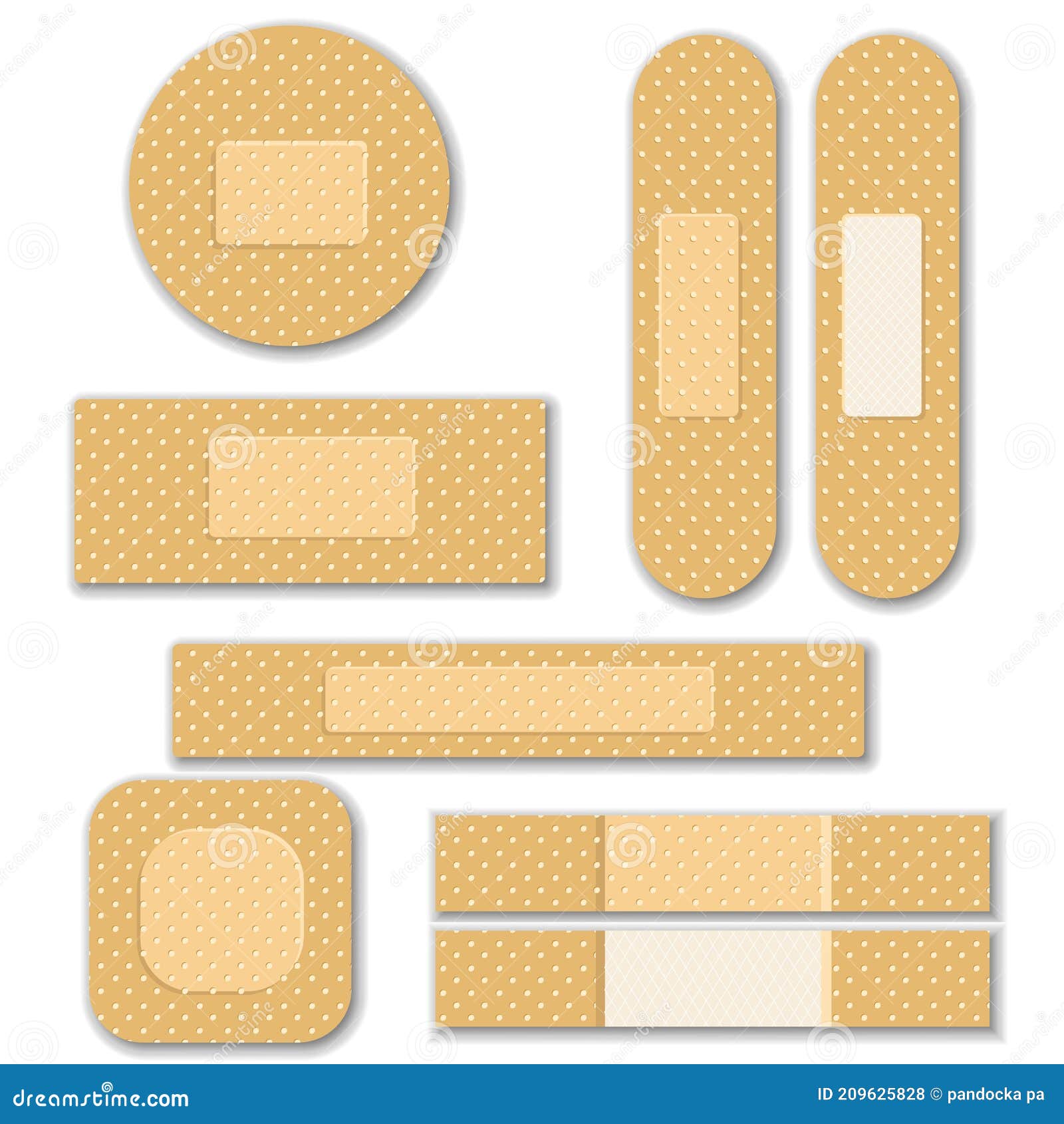 Set of Isolated Vector Elastic Bandage Patch. Set of Two Sided Adhesive ...