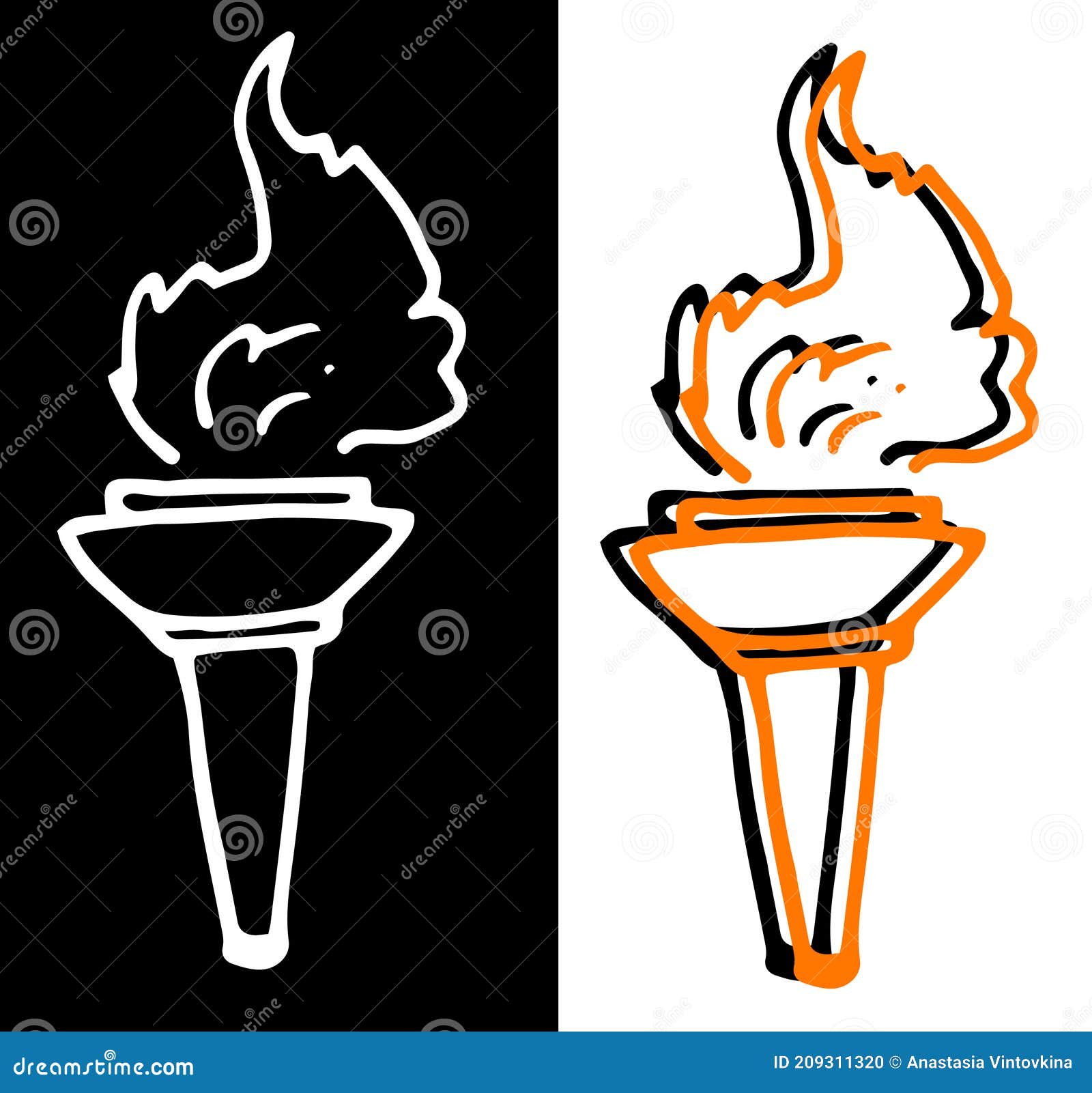 A Set of Isolated Vector Elements Torch White Outline Illustration on a ...