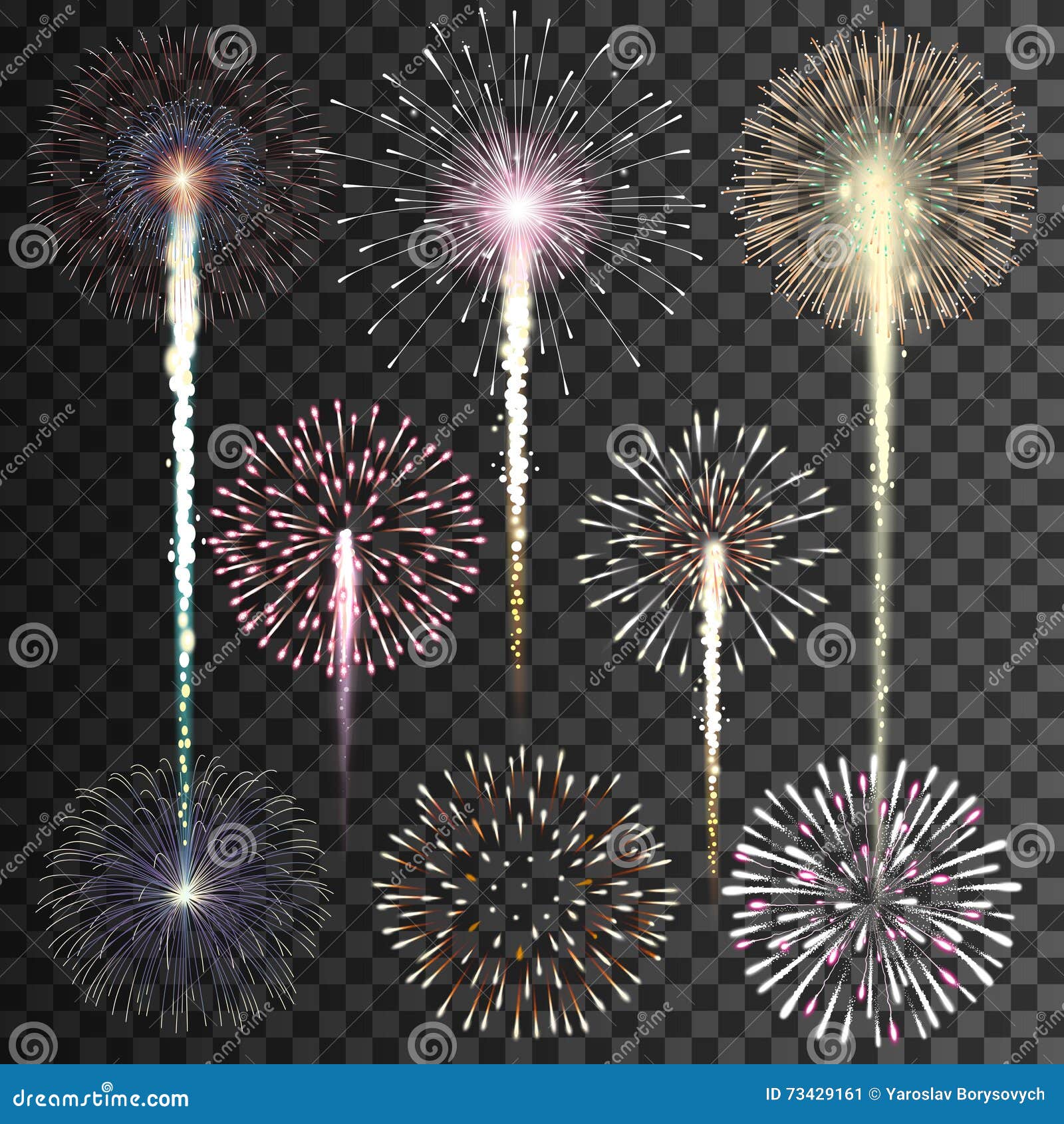 Set of Isolated Vector Fireworks on Transparent Background Stock Vector ...