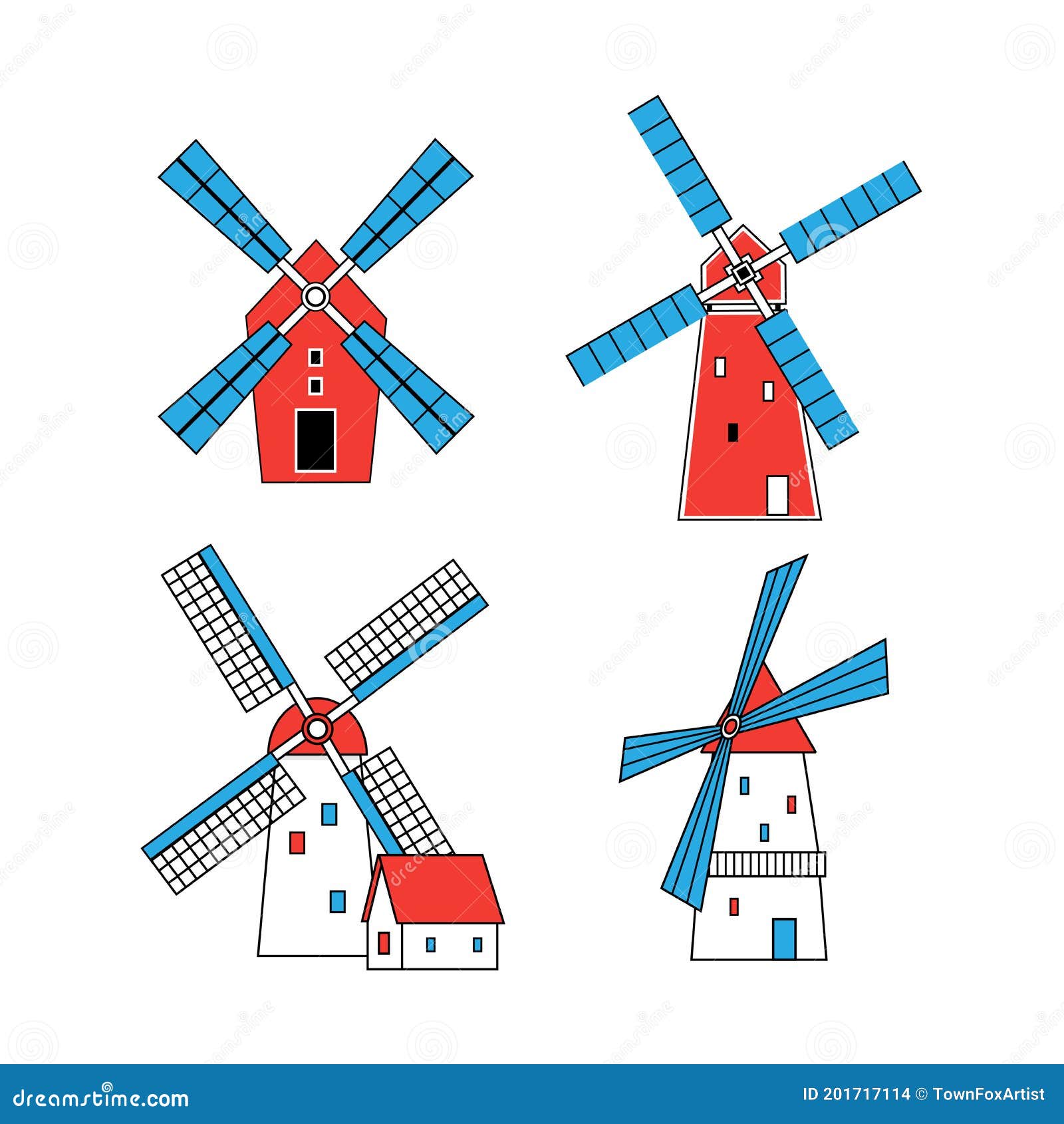 Vector Set Of Windmills And Watermills Icons Isolated On Background ...