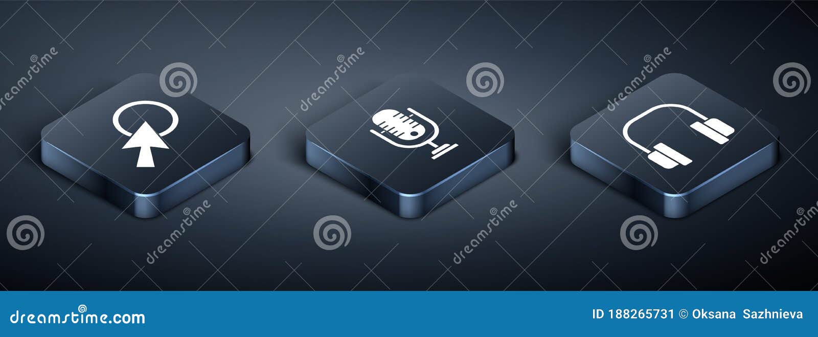 Set Isometric Arrow Cursor, Headphones and Microphone Icon. Vector ...