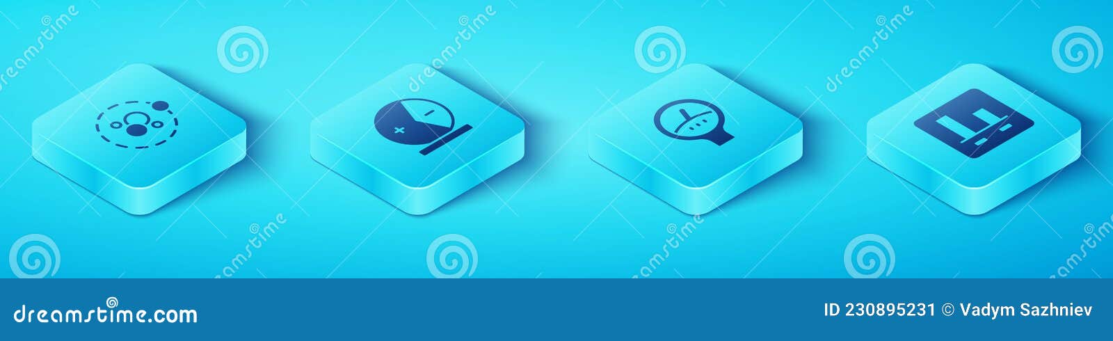 Set Isometric Atom, Graph Chart Infographic And Gauge Scale Icon ...