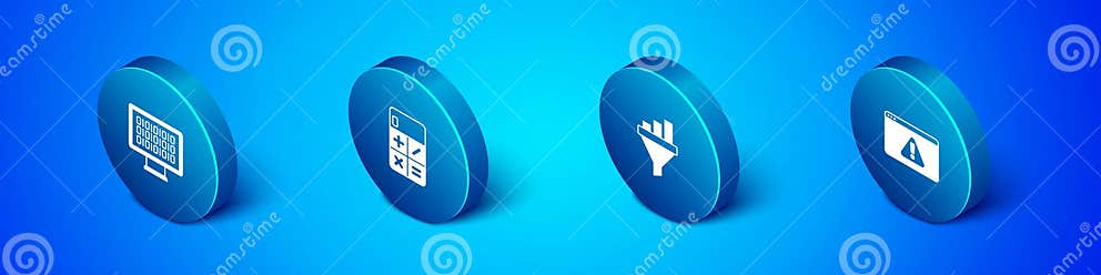 Set Isometric Binary Code, Sales Funnel with Chart, Browser Exclamation ... Set Isometric Binary Code, Sales Funnel with Chart, Browser Exclamation ...