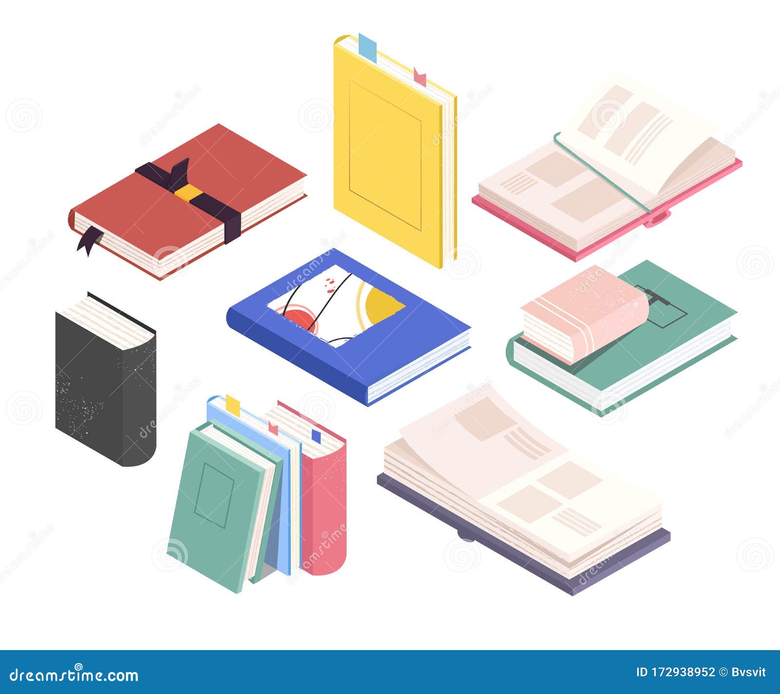 Set of Isometric Book, Notebooks from Different Angles : Stack, Open ...