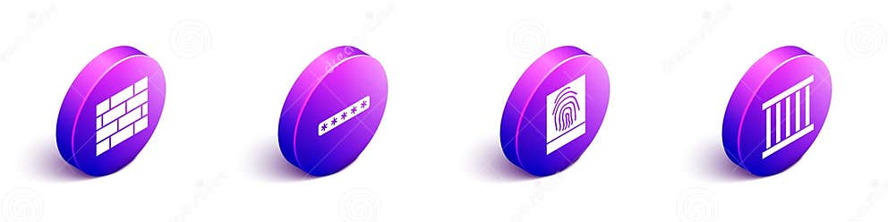 Set Isometric Bricks, Password Protection, Fingerprint and Prison ...