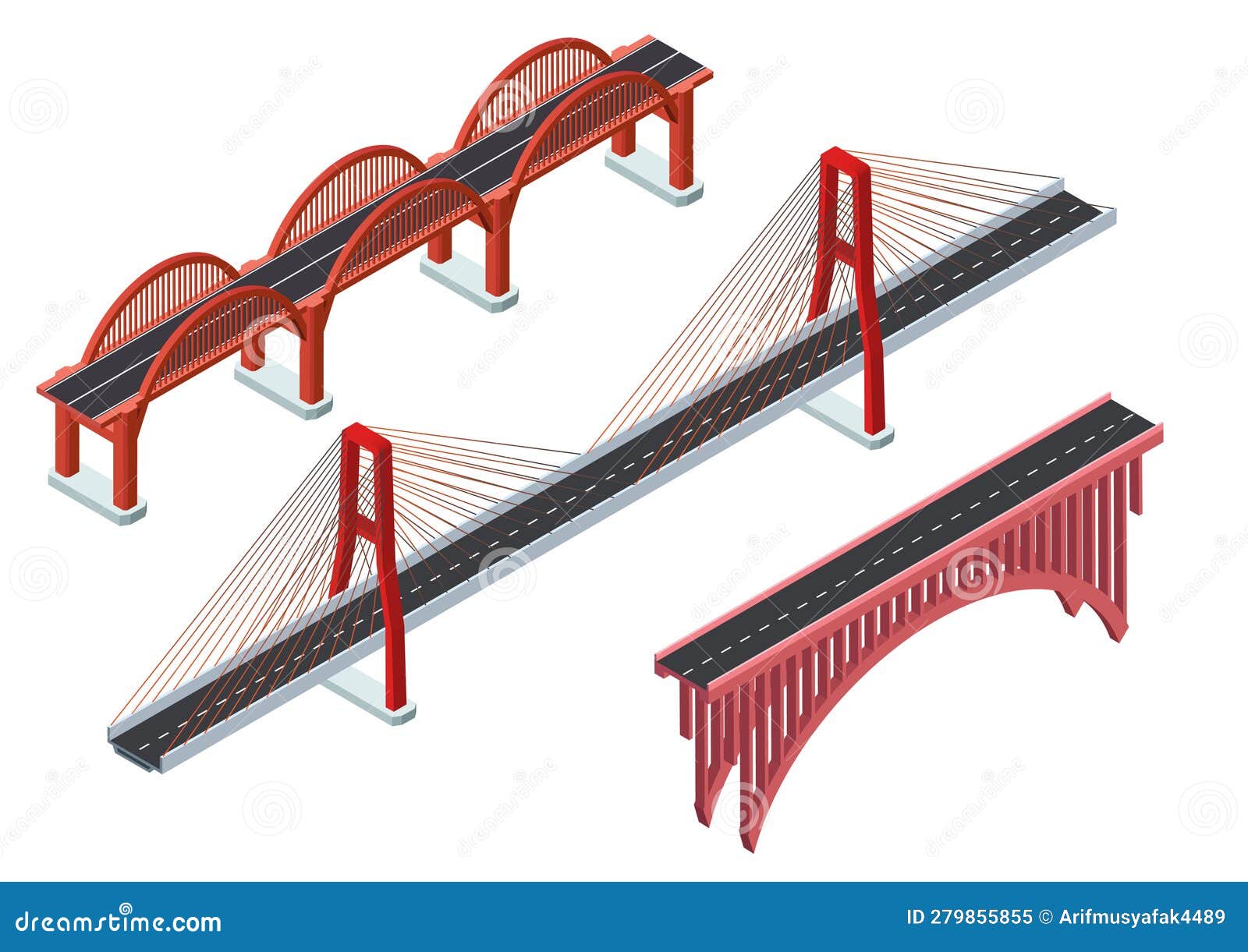 Types Of Bridges Icons Set, Cartoon Style Vector Illustration ...