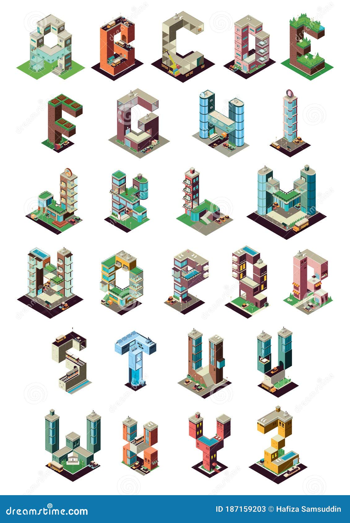 Set of Isometric Building Alphabets. Vector Illustration Decorative ...
