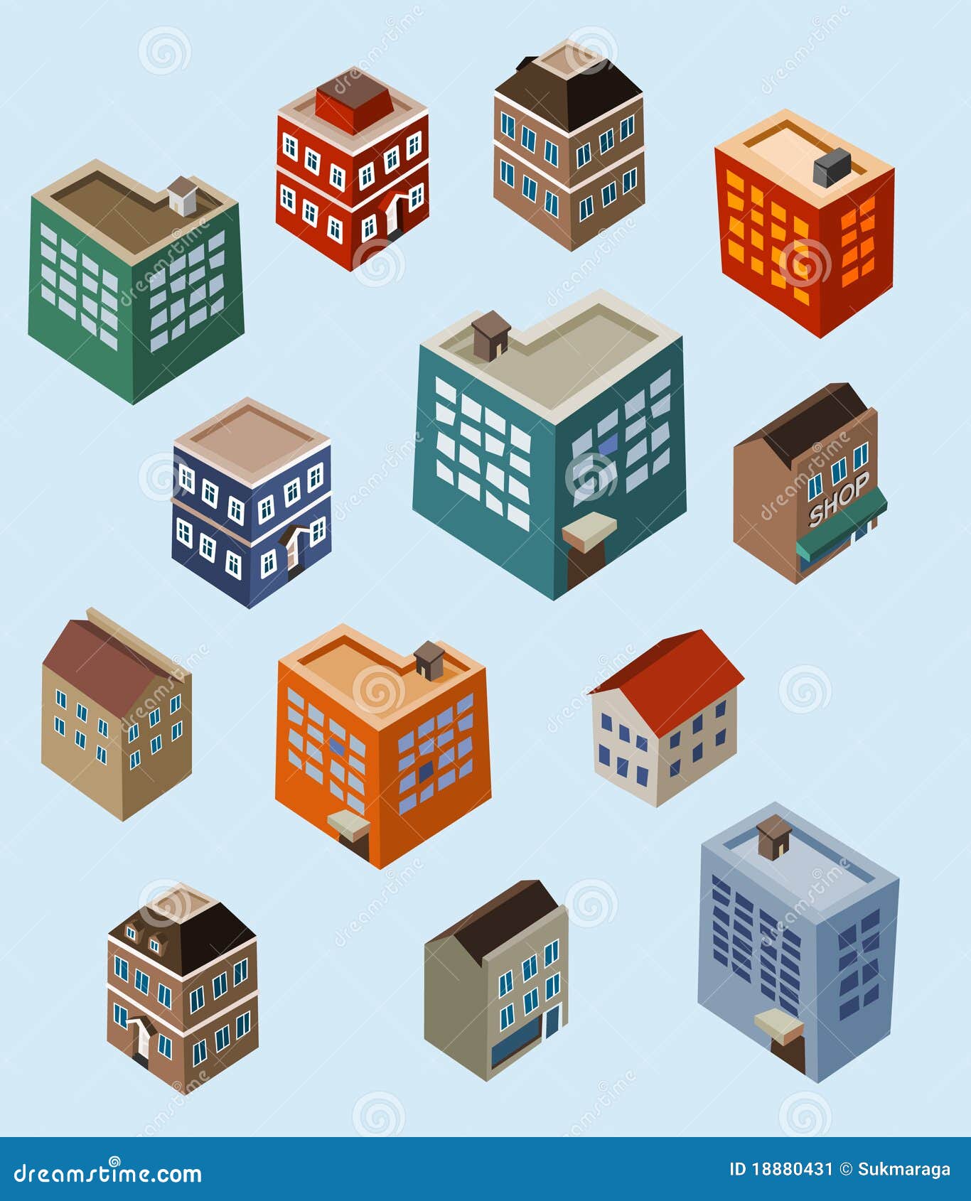 Set of Isometric Buildings stock vector. Illustration of home - 18880431