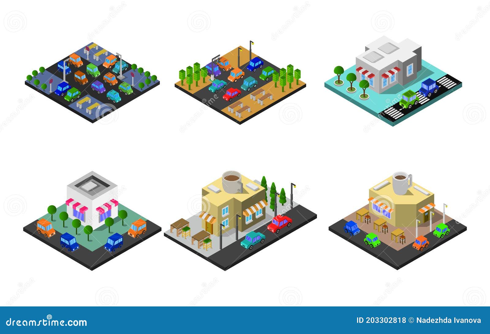 Set of Isometric Buildings Vector Illustration Stock Illustration ...