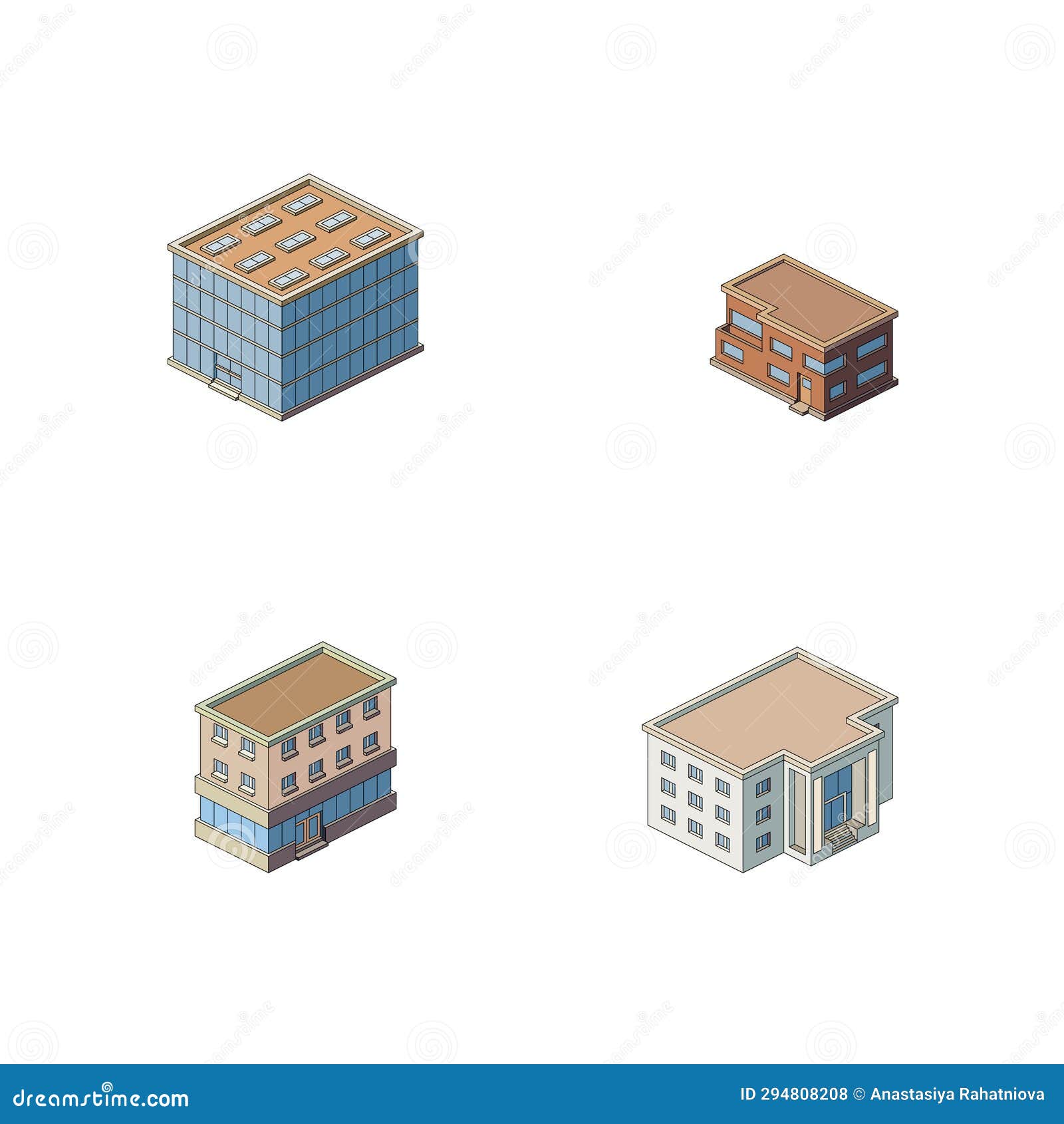 Set of Isometric Buildings. Vector Illustration Stock Illustration ...