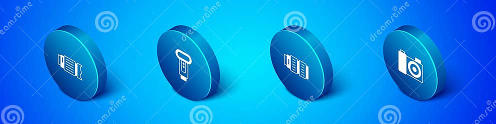 Set Isometric Camera Photo Lens, Photo Camera and Flash Icon. Vector ...