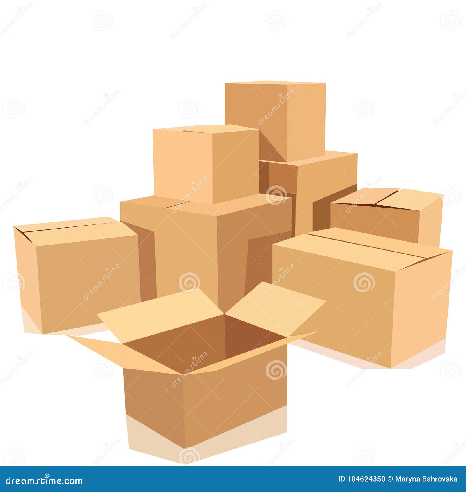 Set of Isometric Cardboard Boxes Isolated on White. Stock Illustration ...
