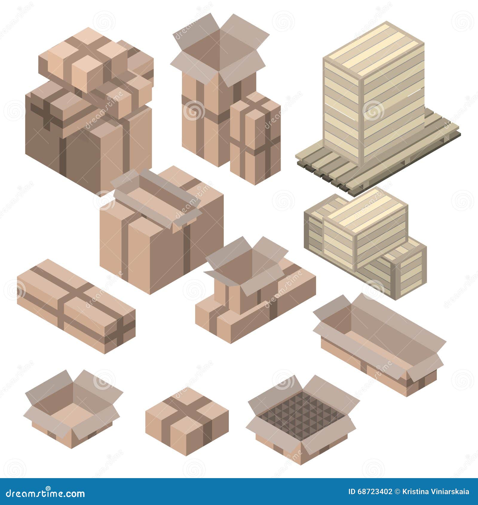 Set of Isometric Cardboard Boxes on White. Stock Vector - Illustration ...