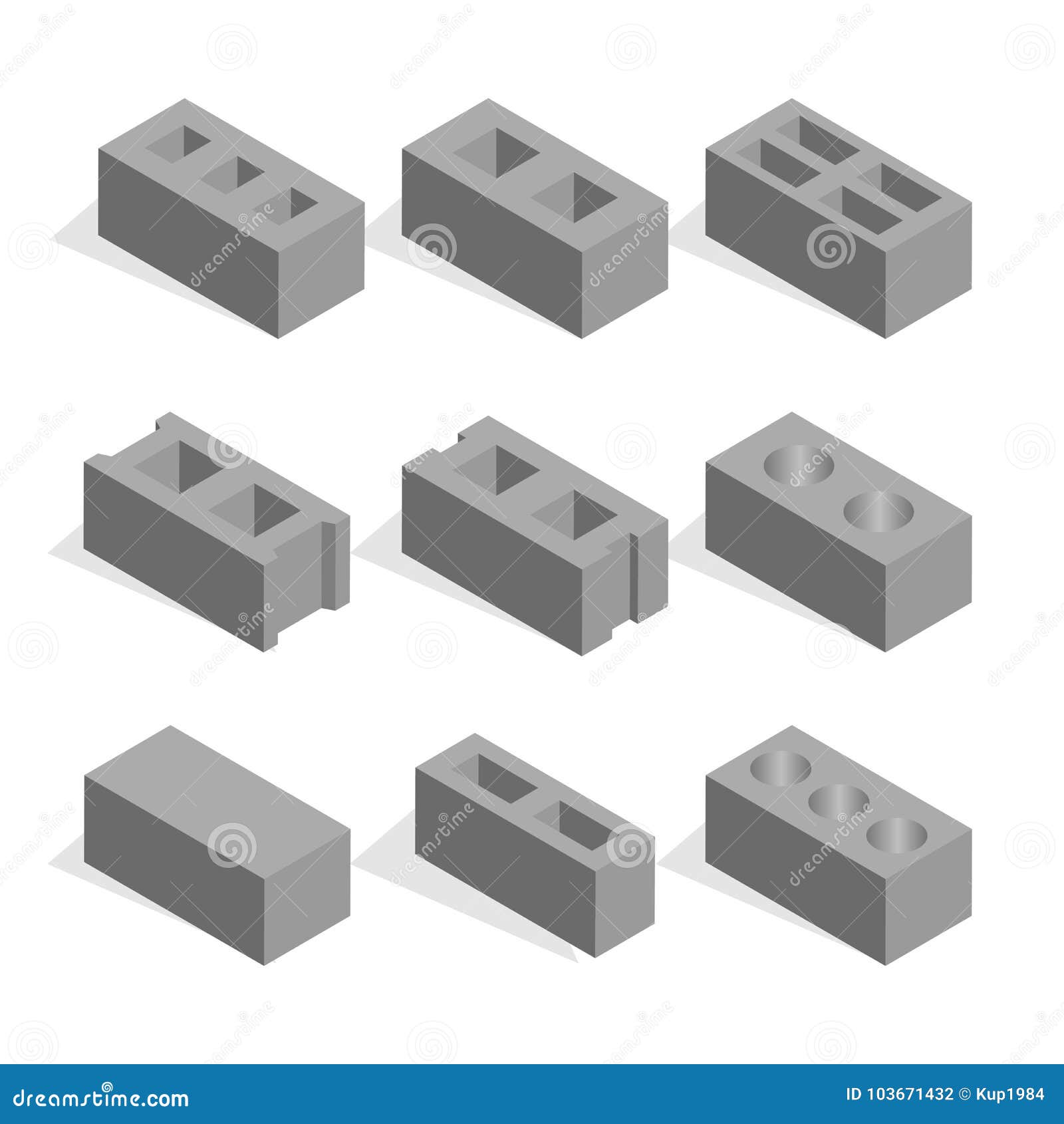 Set of Isometric Cinder Blocks, Vector Illustration. Stock Vector ...