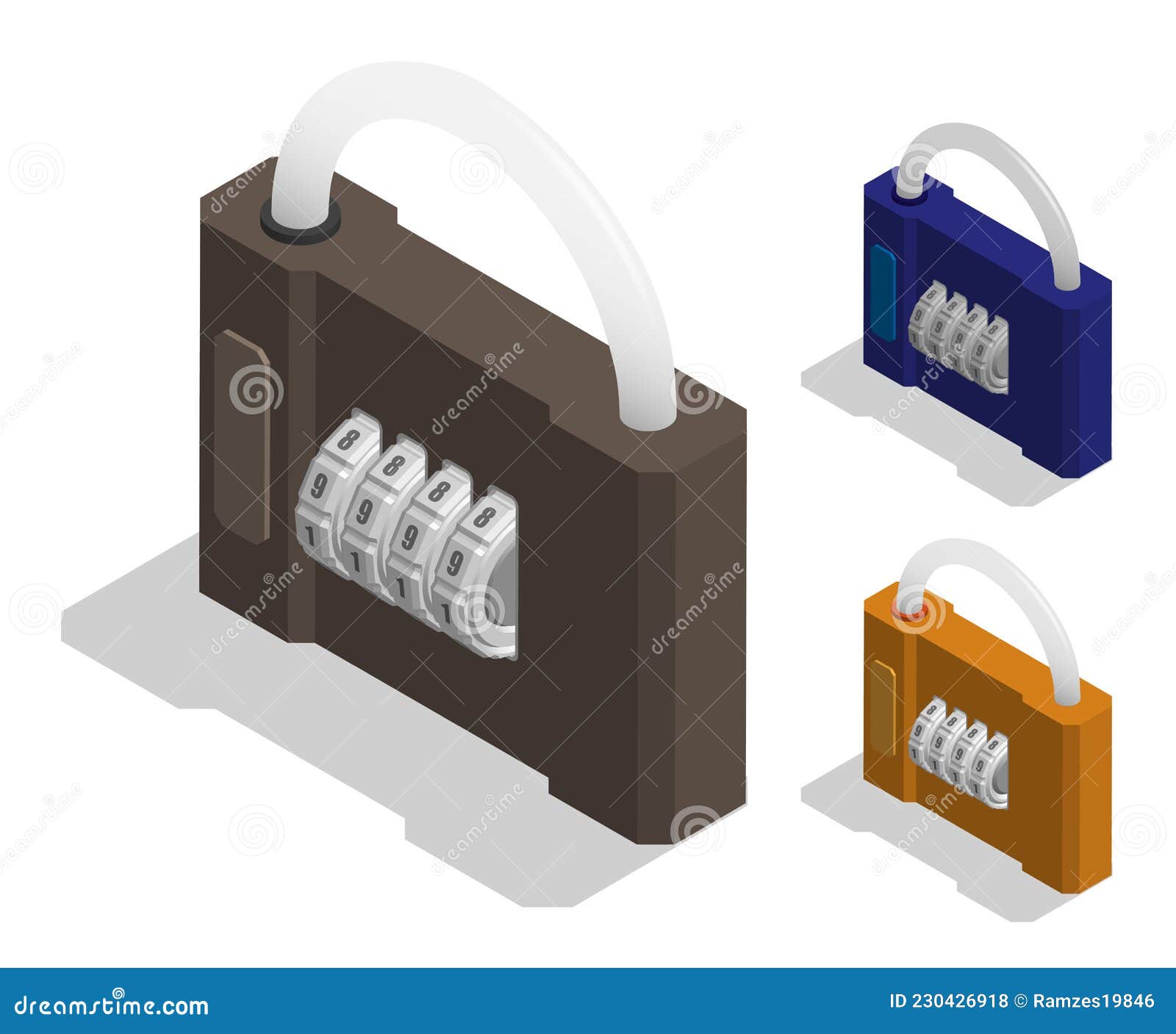 Padlocks Combination. Realistic Metallic Locks. Secret Key Code ...