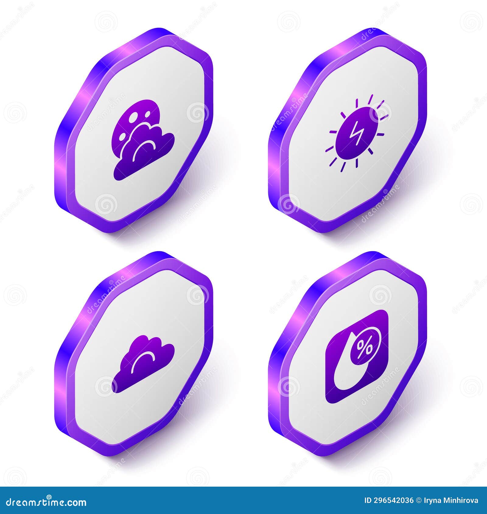 Set Isometric Cloud with Moon, Solar Energy Panel, and Water Drop ...