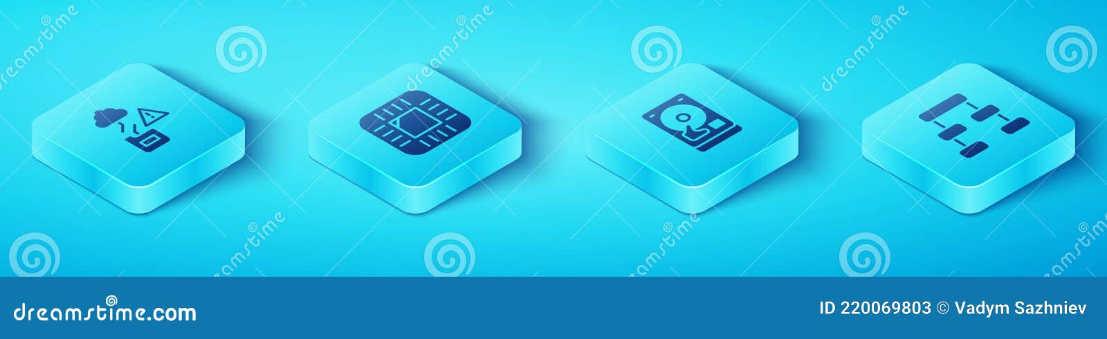 Set Isometric Cloud Technology Data Transfer, Processor with CPU ...