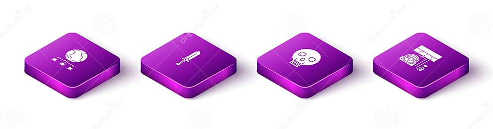 Set Isometric Computer Network, Sword for Game, Skull and Racing ...