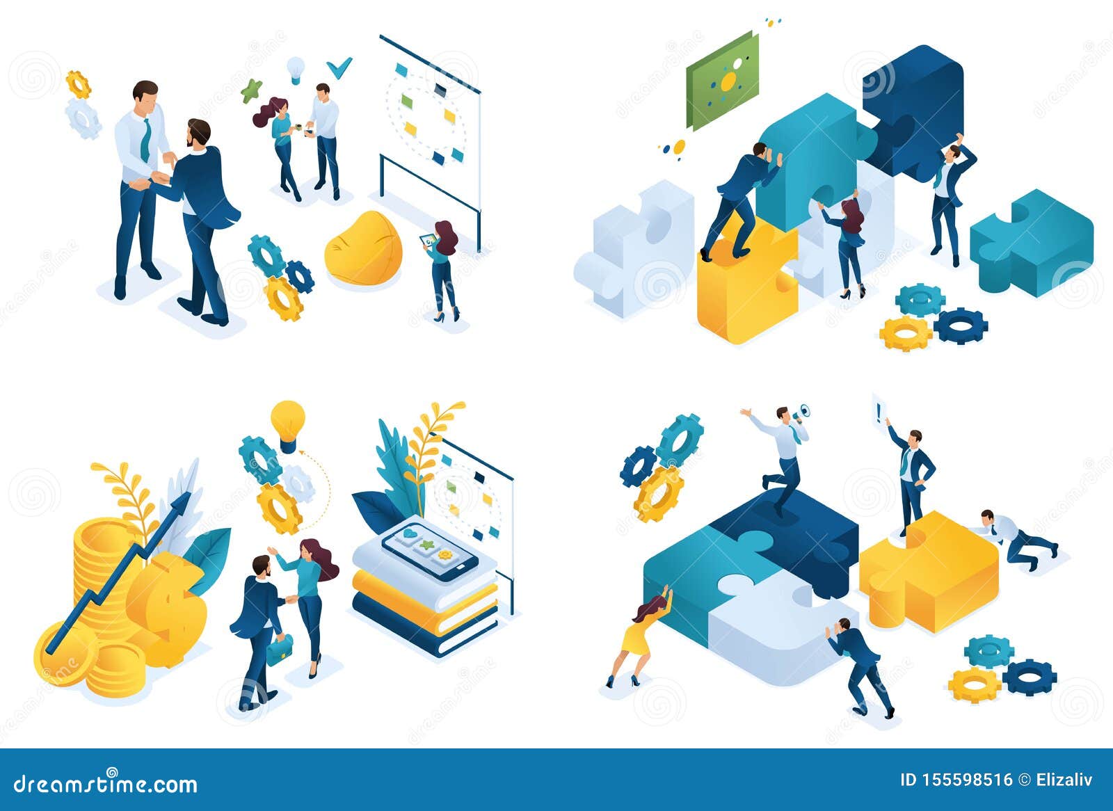 Set Isometric Concept of Business Partnership. Modern Illustration ...