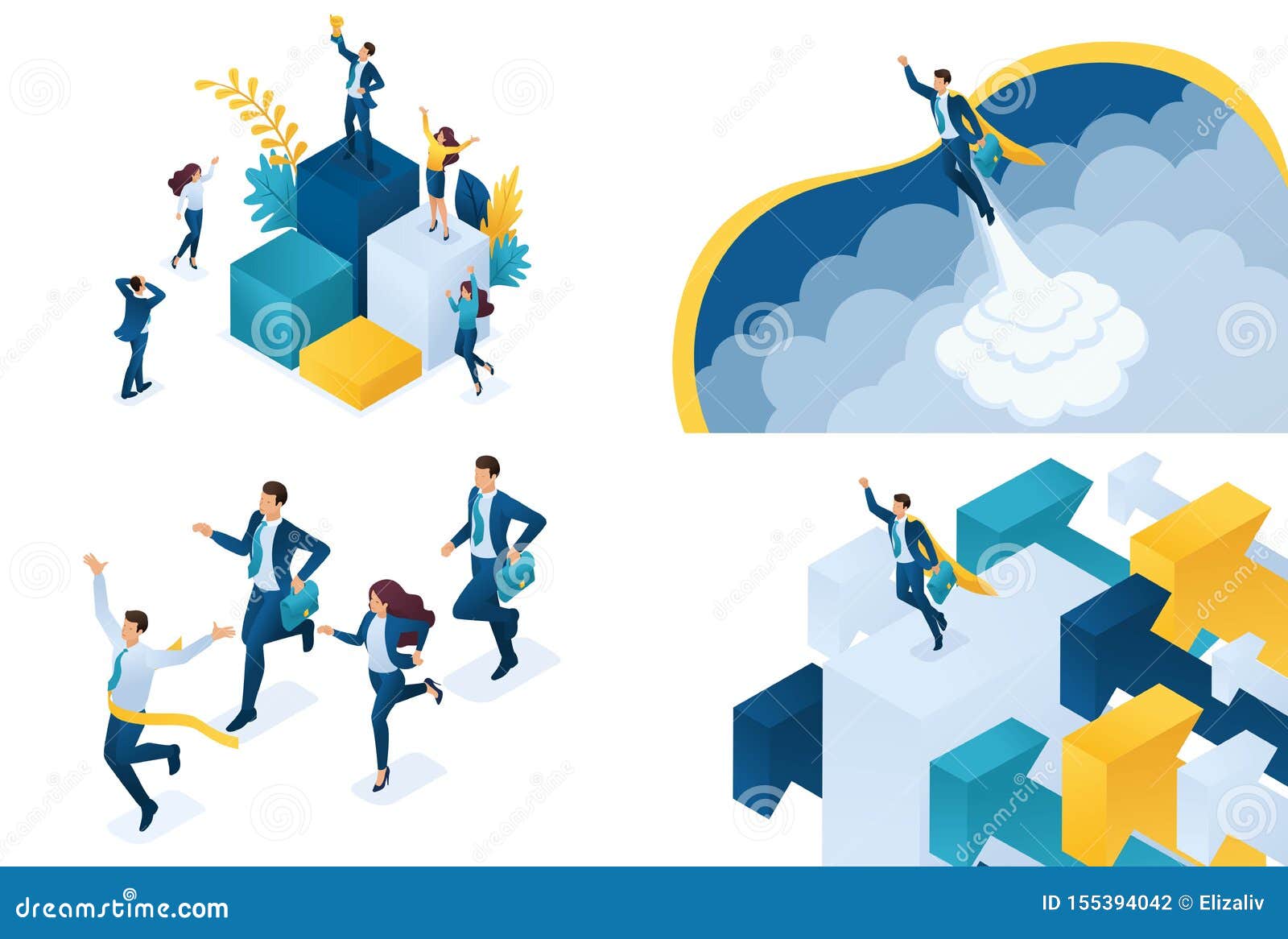 Set Isometric Concept of Successful Business. Modern Illustration ...