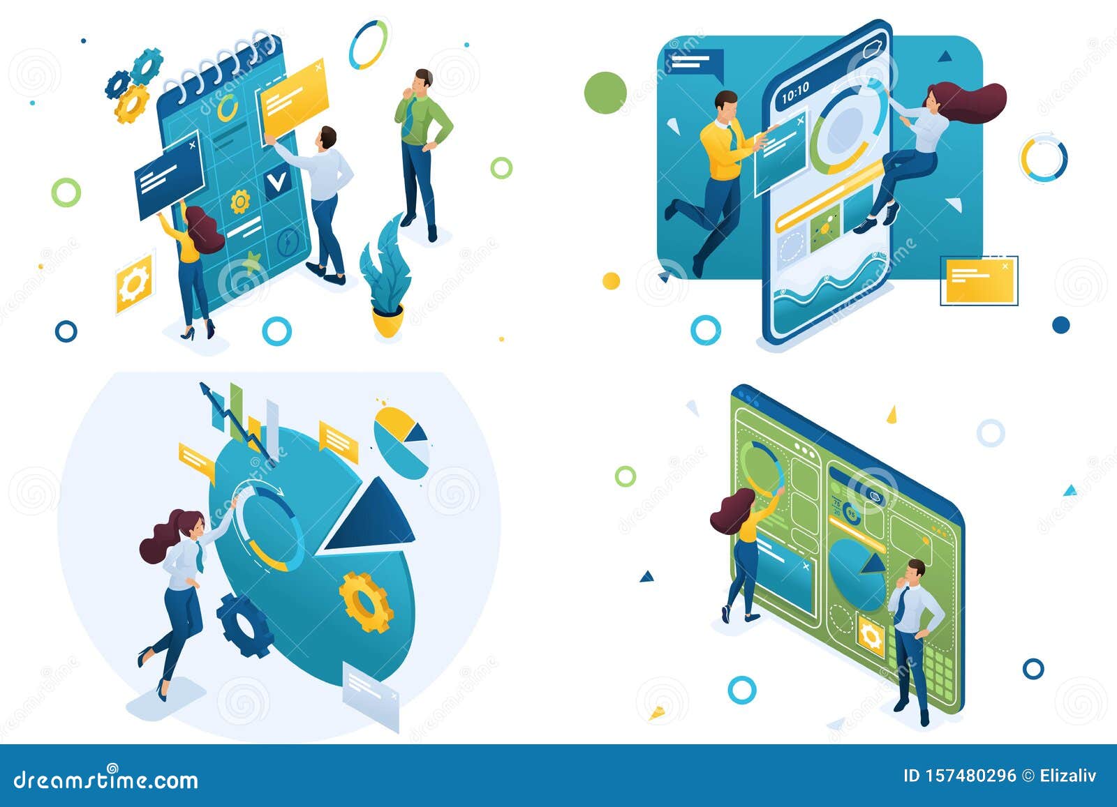 Set of Isometric Concepts Business Planning, Data Collection, Create ...
