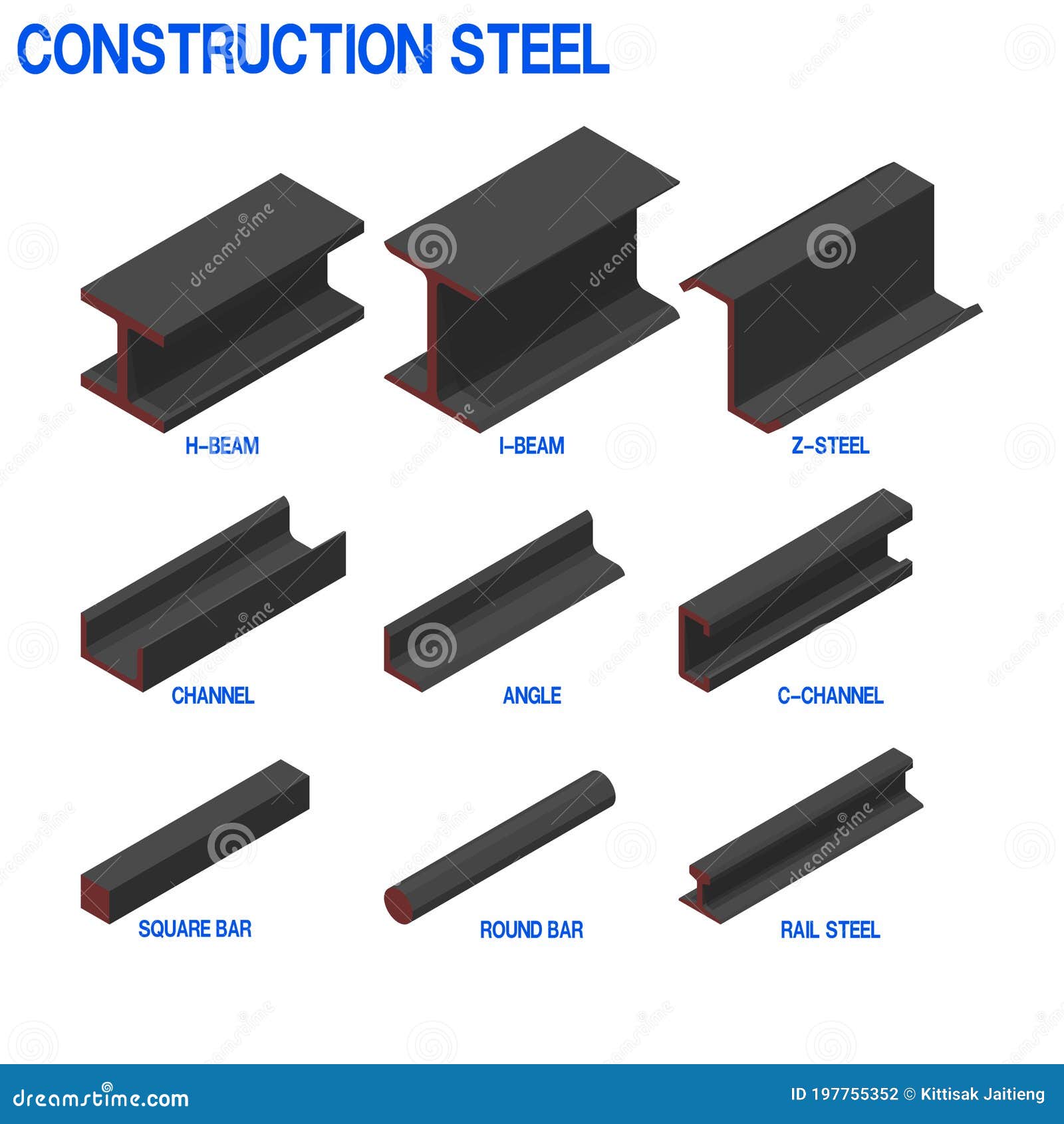 Set of Isometric Construction Steel on White Background Stock Vector ...