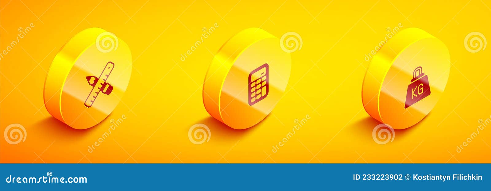 Set Isometric Crossed Ruler and Pencil, Calculator and Weight Icon ...