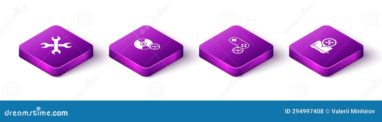 Set Isometric Crossed Wrenchs, CD or DVD Disk Service, Gamepad and ... Set Isometric Crossed Wrenchs, CD or DVD Disk Service, Gamepad and ...