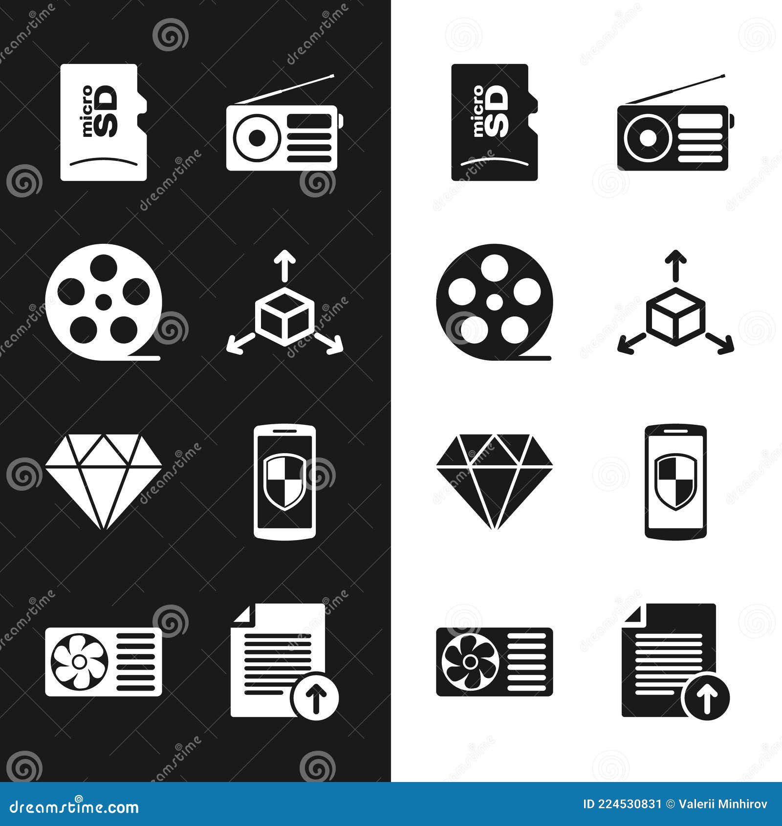 Set Isometric Cube, Film Reel, Micro SD Memory Card, Radio, Diamond and ... Set Isometric Cube, Film Reel, Micro SD Memory Card, Radio, Diamond and ...