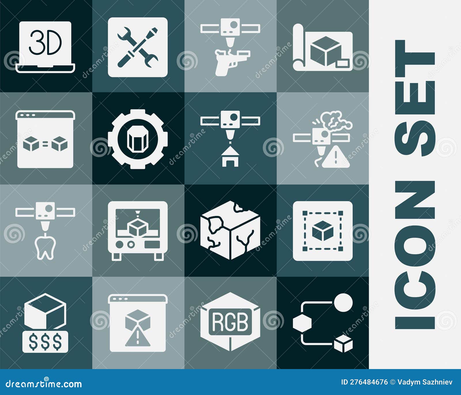 Set Isometric Cube, Geometric Figure Cube, 3D Printer Warning, Gun ...