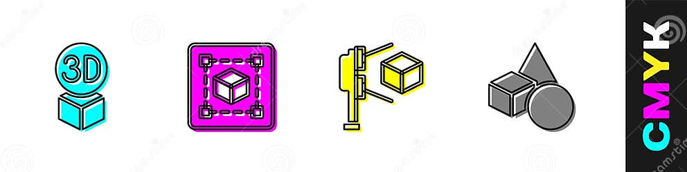 Set Isometric Cube, Geometric Figure Cube, 3D Scanner with and Basic ...