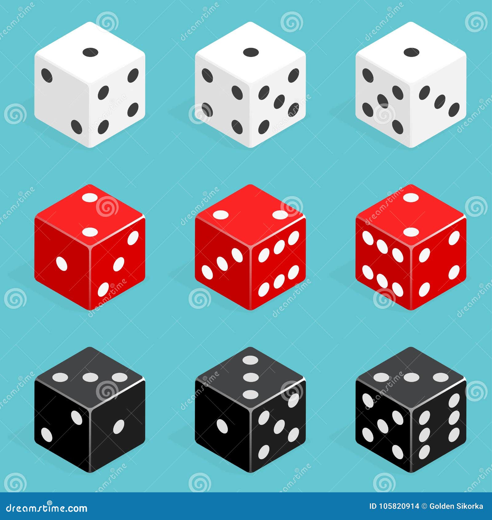 Set of Isometric Dice Combination. Red, White and Black Poker Cubes ...