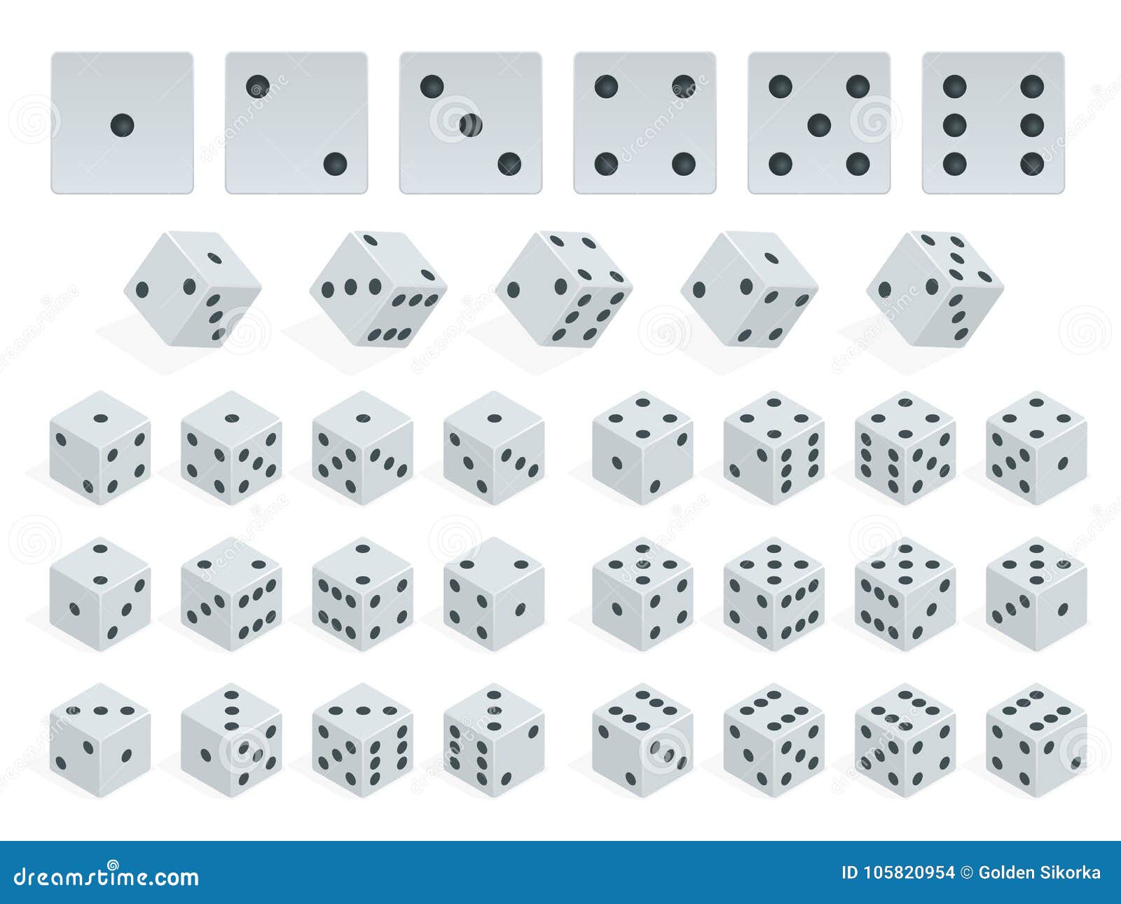 Set of Isometric Dice Combination. White Poker Cubes Vector Isolated ...