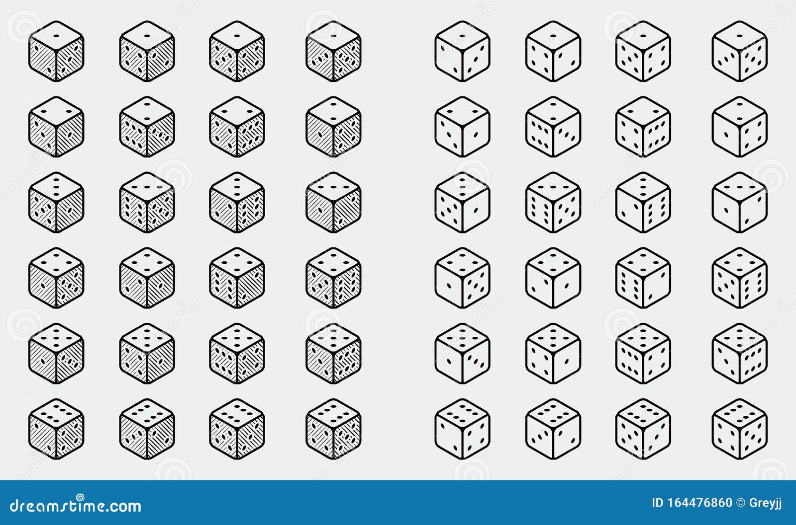 A Set of Isometric Dice Icons in Thin Line Style Stock Vector ...